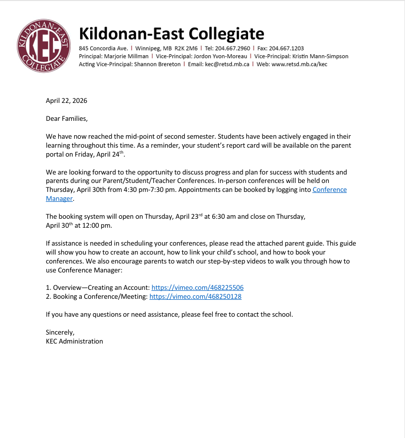 Student/Parent/Teacher Conferences - April 30